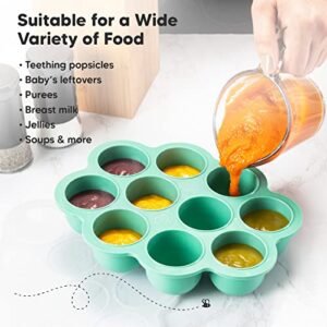 Silicone Baby Food Freezer Tray with Clip-on Lid - Breast Milk Trays for Freezer - Baby Food Containers - Baby Food Trays for Freezing, Dishwasher, Microwave, BPA-Free Baby Food Storage (Alpine Green)