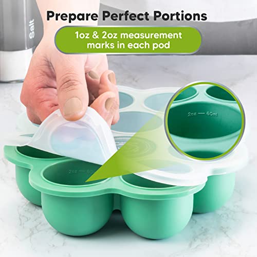 Silicone Baby Food Freezer Tray with Clip-on Lid - Breast Milk Trays for Freezer - Baby Food Containers - Baby Food Trays for Freezing, Dishwasher, Microwave, BPA-Free Baby Food Storage (Alpine Green)