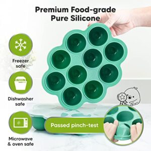 Silicone Baby Food Freezer Tray with Clip-on Lid - Breast Milk Trays for Freezer - Baby Food Containers - Baby Food Trays for Freezing, Dishwasher, Microwave, BPA-Free Baby Food Storage (Alpine Green)