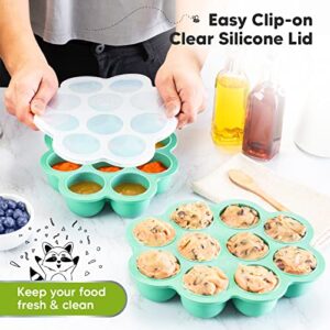 Silicone Baby Food Freezer Tray with Clip-on Lid - Breast Milk Trays for Freezer - Baby Food Containers - Baby Food Trays for Freezing, Dishwasher, Microwave, BPA-Free Baby Food Storage (Alpine Green)