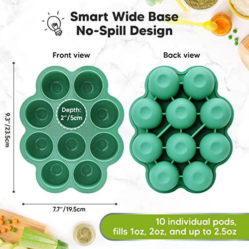 Silicone Baby Food Freezer Tray with Clip-on Lid - Breast Milk Trays for Freezer - Baby Food Containers - Baby Food Trays for Freezing, Dishwasher, Microwave, BPA-Free Baby Food Storage (Alpine Green)