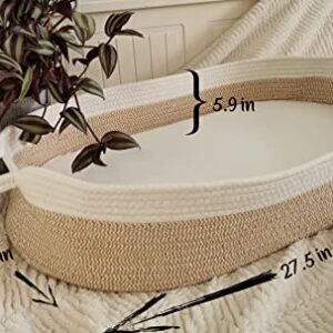 Lovely Nursery Baby Changing Basket Moses Basket 100% Cotton Rope and 1.2€ Thick Foam Pad with Removable Cover Change in Style and Comfort Beige/White Set