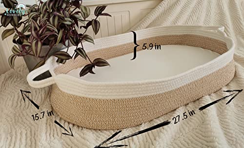 Lovely Nursery Baby Changing Basket Moses Basket 100% Cotton Rope and 1.2€ Thick Foam Pad with Removable Cover Change in Style and Comfort Beige/White Set