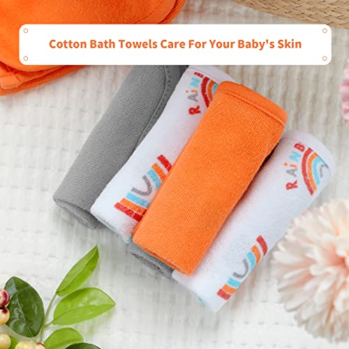 SYNPOS Baby Bath Towels, Newborn Hooded Baby Towel with 5 Baby Washcloths - Ultra Absorbent and Soft Cotton Hooded Bath Towel for Babie, Toddler, Infant - Unisex Hooded Baby Bath Towel