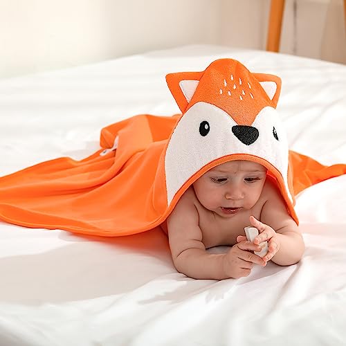 SYNPOS Baby Bath Towels, Newborn Hooded Baby Towel with 5 Baby Washcloths - Ultra Absorbent and Soft Cotton Hooded Bath Towel for Babie, Toddler, Infant - Unisex Hooded Baby Bath Towel