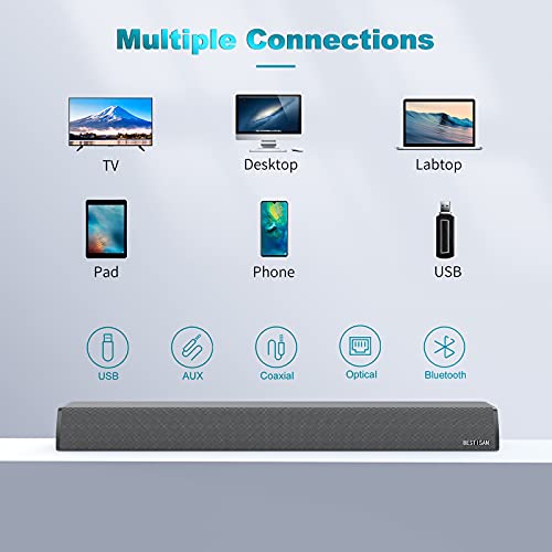 100W , BESTISAN TV Soundbar, Bluetooth 5.1 Wired and Wireless for TV/Home Theater/PC(6 Drivers, 105dB, 3 EQ Modes, HDMI-ARC, Bass Adjustable, 3D Surround Sound)