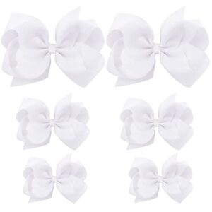 AILEAM Hair Bows for Girls 6PCS Girls Toddler bows Clips White Grosgrain Ribbon Alligator Clips Kids Hair Accessories (6inch ×2, 4inch ×2, 3inch ×2)