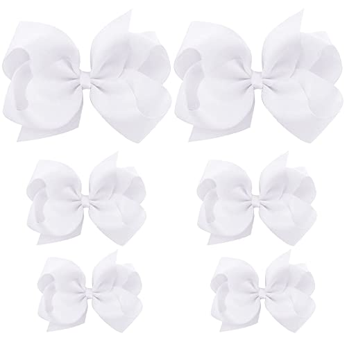 AILEAM Hair Bows for Girls 6PCS Girls Toddler bows Clips White Grosgrain Ribbon Alligator Clips Kids Hair Accessories (6inch ×2, 4inch ×2, 3inch ×2)