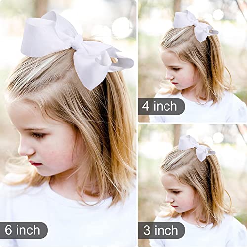 AILEAM Hair Bows for Girls 6PCS Girls Toddler bows Clips White Grosgrain Ribbon Alligator Clips Kids Hair Accessories (6inch ×2, 4inch ×2, 3inch ×2)