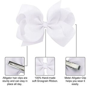 AILEAM Hair Bows for Girls 6PCS Girls Toddler bows Clips White Grosgrain Ribbon Alligator Clips Kids Hair Accessories (6inch ×2, 4inch ×2, 3inch ×2)