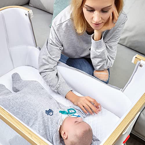 RONBEI Baby Bassinet Bedside Sleeper, Bedside Bassinet with Storage Basket and Wheels, Easy Folding Bassinets Bedside Cribs for Baby/Infant/New Borns