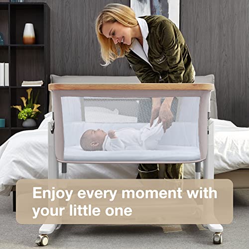 RONBEI Baby Bassinet Bedside Sleeper, Bedside Bassinet with Storage Basket and Wheels, Easy Folding Bassinets Bedside Cribs for Baby/Infant/New Borns