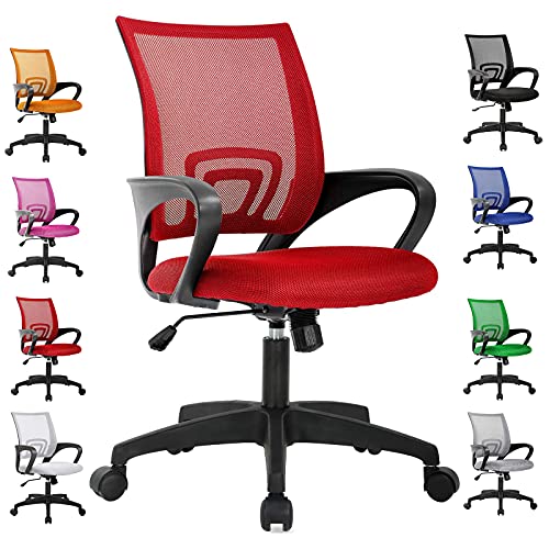 Home Office Chair Mesh Ergonomic Desk Chair Mid Back Computer Chair with Lumbar Support Armrest Adjustable Height Executive Rolling Swivel Task Chair for Women Men, Red