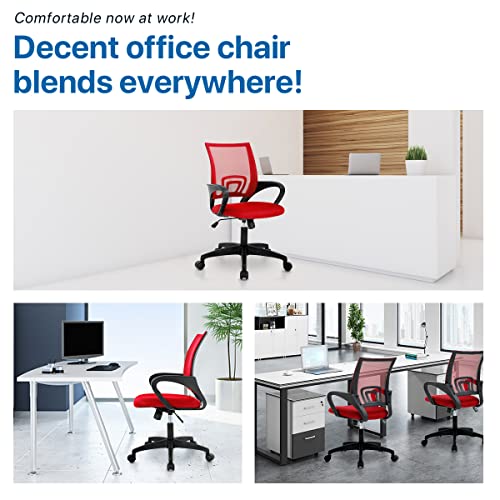 Home Office Chair Mesh Ergonomic Desk Chair Mid Back Computer Chair with Lumbar Support Armrest Adjustable Height Executive Rolling Swivel Task Chair for Women Men, Red