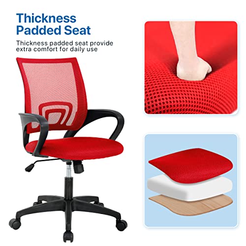 Home Office Chair Mesh Ergonomic Desk Chair Mid Back Computer Chair with Lumbar Support Armrest Adjustable Height Executive Rolling Swivel Task Chair for Women Men, Red