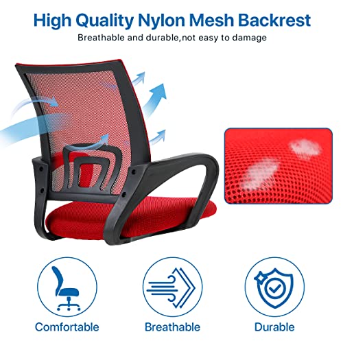 Home Office Chair Mesh Ergonomic Desk Chair Mid Back Computer Chair with Lumbar Support Armrest Adjustable Height Executive Rolling Swivel Task Chair for Women Men, Red