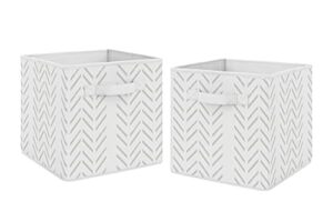 sweet jojo designs grey chevron arrow foldable fabric storage cube bins boxes organizer toys kids baby childrens - set of 2 - gray and white geometric construction truck tire print