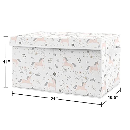 Sweet Jojo Designs Unicorn Girl Small Fabric Toy Bin Storage Box Chest For Baby Nursery or Kids Room - Blush Pink Grey and Gold Flowers and Stars