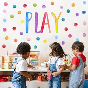 yovkky kids playroom polka dots wall decals stickers, watercolor play sign peel and stick neutral nursery preschool decor, colorful home classroom decorations boys girls bedroom art party supply gift