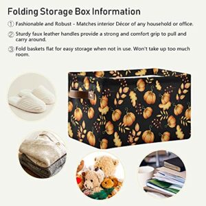 senya Thanksgiving Basket Fall Basket, Large Foldable Storage Basket with Handles Autumn Pumpkin Leaves Fall Thanksgiving Fabric Collapsible Storage Bins Organizer Bag