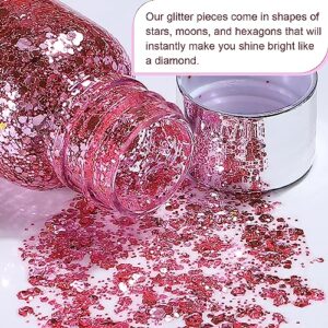 Holographic Body Glitter, TEOYALL Long Lasting Glitter Shimmer Chunky Sequins Glitters for Body, Face, Hair Makeup (Pink)