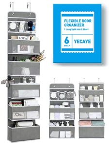 yecaye 6-tier over the door storage organizer, flexible 1 split into 2 swing-proof hanging bathroom storage organization, bedroom organizer and storage for newborn baby essentials, grey