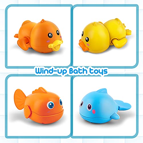 DWI Dowellin Bath Toys Magnetic Fishing Games Baby Bath Toys, Wind-up Swimming Fish Duck Whale Toys Floating Pool Bathtub Water Toys for Toddlers Kids Infant Age 18 Months and up Girl Boy