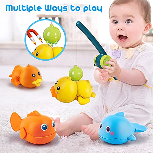 DWI Dowellin Bath Toys Magnetic Fishing Games Baby Bath Toys, Wind-up Swimming Fish Duck Whale Toys Floating Pool Bathtub Water Toys for Toddlers Kids Infant Age 18 Months and up Girl Boy