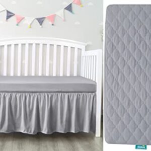 Waterproof Crib Mattress Protector & Crib Skirt [Light Grey]