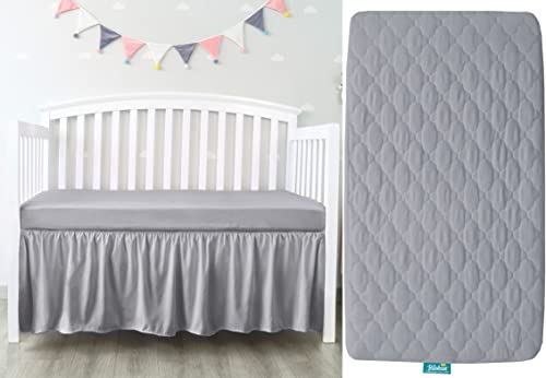 Waterproof Crib Mattress Protector & Crib Skirt [Light Grey]