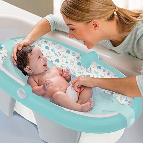 Summer® Foldaway Baby Bath (Under The Sea) - Convenient Baby Bathtub That Folds Compactly for Easy Storage and Travel - Inflatable Base for Extra Support - Durable Infant Tub