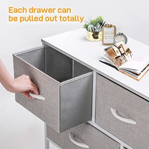 TOOCAPRO Short Fabric Dresser with 5 Drawers Dresser Organizer Large Capacity for Living Room Bedroom Closet Nursery Easy Pull Put Wooden Handles Light Gray 39“ 12” 22“