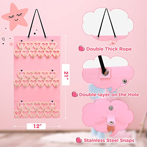 Headband Holder for Baby Girls, Vimiv Headband Organizer for Baby Girls, Baby Bow Holder Organizer w/Heart-Shape Velvet Hangers, Baby Headband Holder Organizer for Door,Closet,Wall, Light Pink