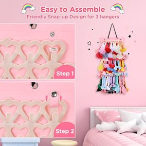 Headband Holder for Baby Girls, Vimiv Headband Organizer for Baby Girls, Baby Bow Holder Organizer w/Heart-Shape Velvet Hangers, Baby Headband Holder Organizer for Door,Closet,Wall, Light Pink