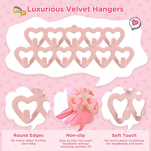 Headband Holder for Baby Girls, Vimiv Headband Organizer for Baby Girls, Baby Bow Holder Organizer w/Heart-Shape Velvet Hangers, Baby Headband Holder Organizer for Door,Closet,Wall, Light Pink