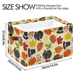 Linqin Thanksgiving Day Decorative Basket Collapsible Rectangular Canvas Storage Bin Foldable Closet Cube Organizer Box with Handles for Clothes/Toys