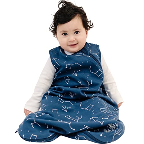 Woolino Merino Wool Baby Sleep Sack - 4 Season Basic Sleep Sack for Baby - Two-Way Zipper Sleeping Bag for Infants - Baby Wearable Blanket - 6-18 Months - Night Sky