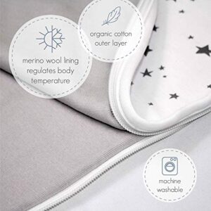 Woolino Merino Wool Baby Sleep Sack - 4 Season Basic Sleep Sack for Baby - Two-Way Zipper Sleeping Bag for Infants - Baby Wearable Blanket - 6-18 Months - Night Sky