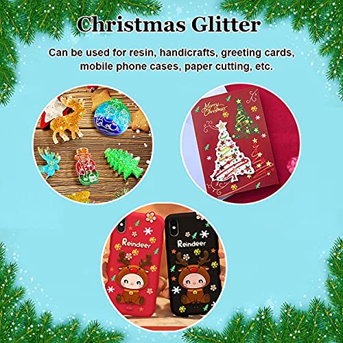 Christmas Glitter, 100g Cosmetic Craft Holographic Glitter for Epoxy Resin, Laser Snowflake Christmas Tree Flakes for Nails, Face, Make Up, Body, Tumblers, Chunky Glitter Festival Decor（SD-03）