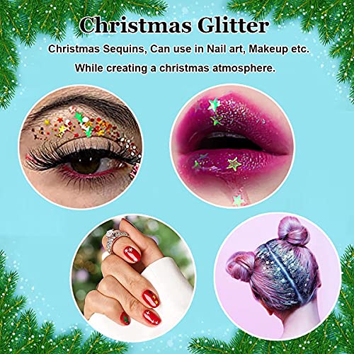 Christmas Glitter, 100g Cosmetic Craft Holographic Glitter for Epoxy Resin, Laser Snowflake Christmas Tree Flakes for Nails, Face, Make Up, Body, Tumblers, Chunky Glitter Festival Decor（SD-03）