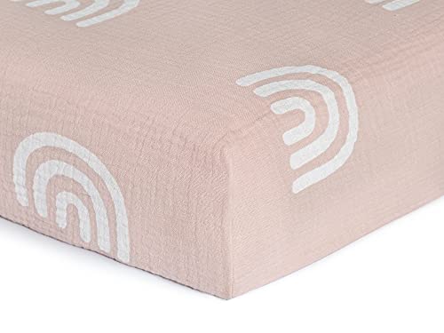 Meracorallo Muslin Fitted Crib Sheet, Soft and Breathable Rainbow Baby Crib Sheet for Standard Crib and Toddler Mattresses