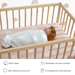 Meracorallo Muslin Fitted Crib Sheet, Soft and Breathable Rainbow Baby Crib Sheet for Standard Crib and Toddler Mattresses