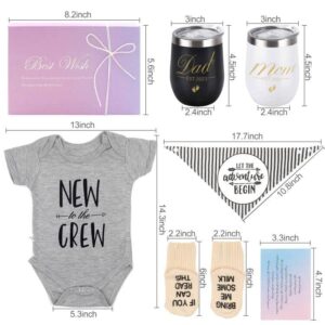 Pregnancy Gifts for First Time Moms, New Parents Gifts Mom and Dad Wine Tumbler with Lid Baby Onesie Socks Drool Bib Decision Coin, Idea for Baby Shower, Gender Reveal(Est 2023)