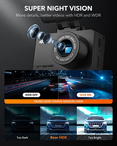 WOLFBOX Dash Cam Front and Rear, D07 4K Dash Camera for Cars with WiFi GPS, 4K/2.5K + 1080P Dual Dashcam with 2.45" LCD, 170°FOV, Night Vision, Loop Recording, Smart Parking Monitor, Magnetic Mount