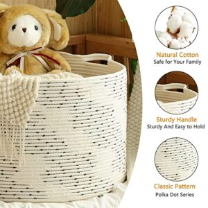 KAKAMAY Large Cotton Rope Blanket Basket (20"x13"),Woven Baby Laundry Hamper，Blanket Basket for Nursery, Laundry, Living Room, Pillows, Toys （White/Beige）