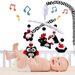 teytoy baby crib mobile unisexbaby, nursery baby mobile for crib, high contrast black & white for girls boys 0-24 months infant newborn montessori portable cot mobile decor hanging rotating plush toys