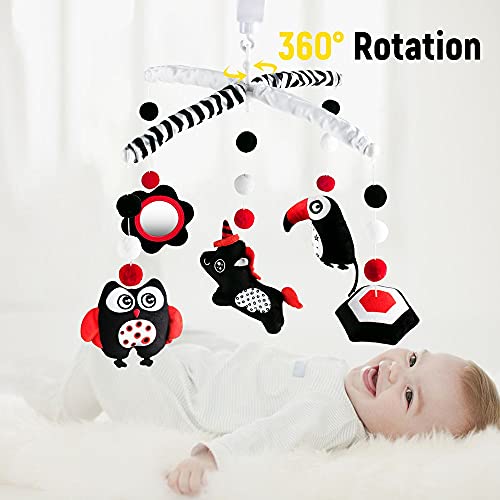 teytoy Baby Crib Mobile Unisexbaby, Nursery Baby Mobile for Crib, High Contrast Black & White for Girls Boys 0-24 Months Infant Newborn Montessori Portable Cot Mobile Decor Hanging Rotating Plush Toys