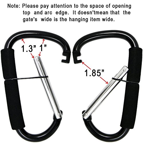 Stroller Hooks by Baby,2 pcs Carabiner Stroller Hook Organizer for Hanging Purses, Diaper Bag, Shopping Bags. Clip Fits Single/Twin Travel Systems, Car Seats and Joggers (Black)