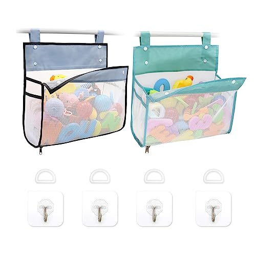 Yuehuam 2Pcs Bath Toy Organizer Mesh Bag Bottom Zippered Bathtub Toy Holder Storage Bag Multiple Ways to Hang for Storing Toys Diapers Clothes