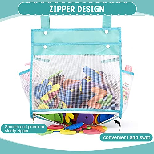 Yuehuam 2Pcs Bath Toy Organizer Mesh Bag Bottom Zippered Bathtub Toy Holder Storage Bag Multiple Ways to Hang for Storing Toys Diapers Clothes